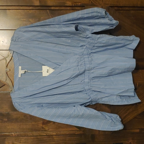 Free Assembly | Tops | Puff Sleeve Faux Wrap Peplum Blouse | Poshmark